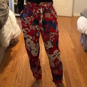 Mango | Pants & Jumpsuits | Red Floral Print Trouser From Mango | Poshmark